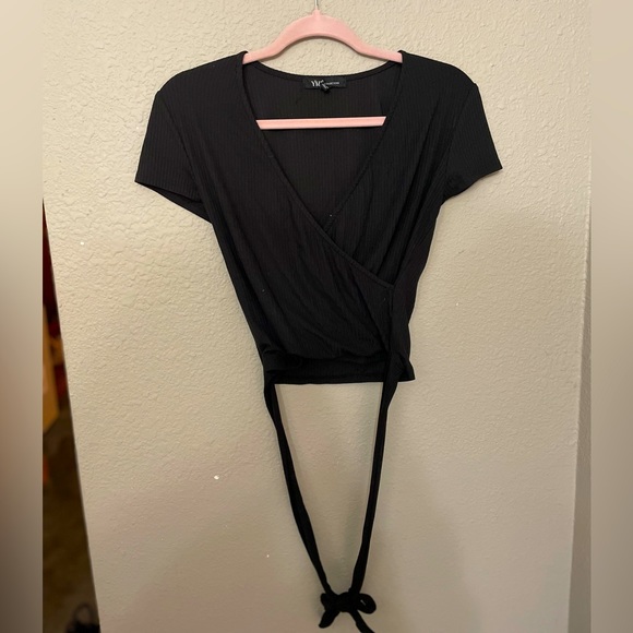 Express | Tops | Black Cropped Ribbed Low Cut Crop Top With Wrap Around ...